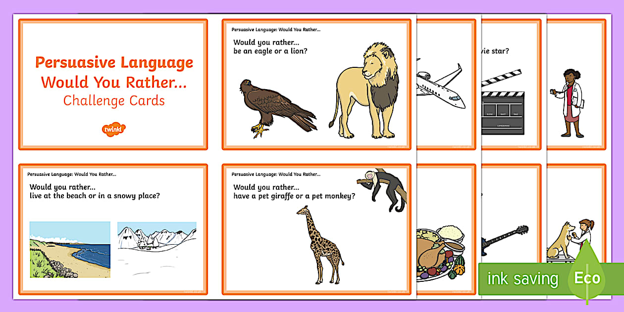 Editable Persuasive Language - Would You Rather? Question Cards