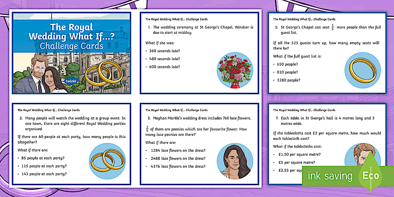 Editable Royal Wedding What If...? Maths Challenge Cards