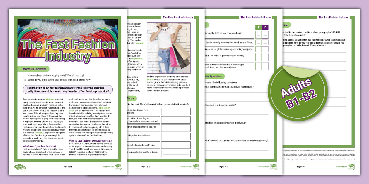 ESL Fast Fashion Reading Comprehension [Adults, B2] - Twinkl