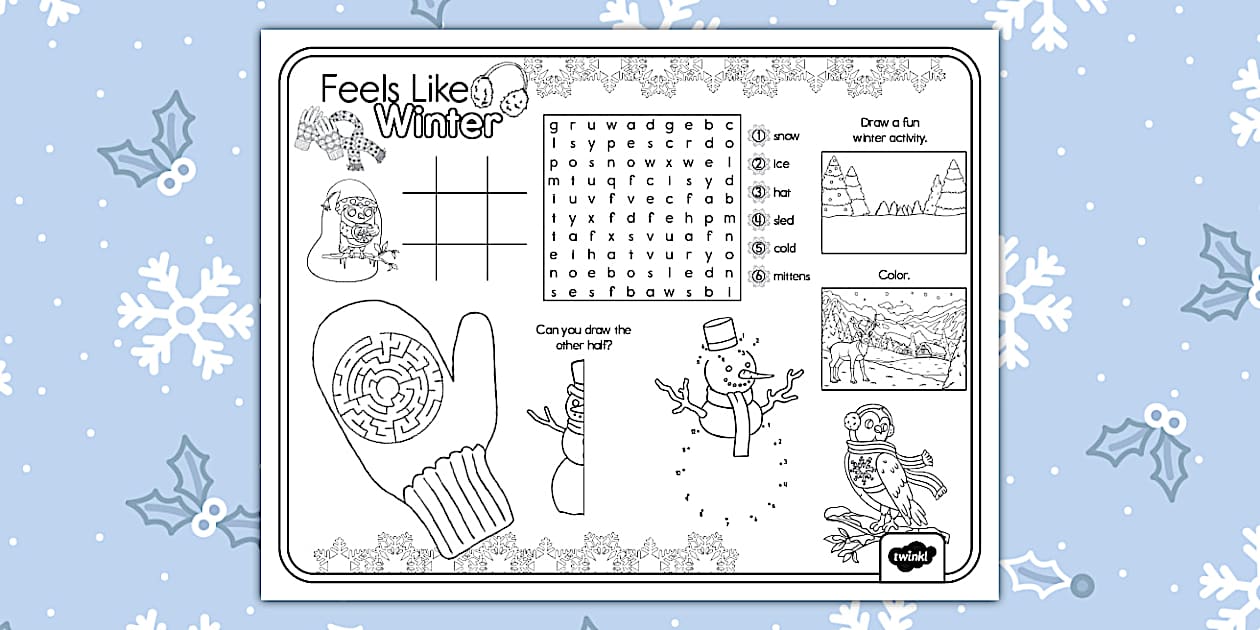 Feels Like Winter! Activity Place Mat for K-2nd Grade