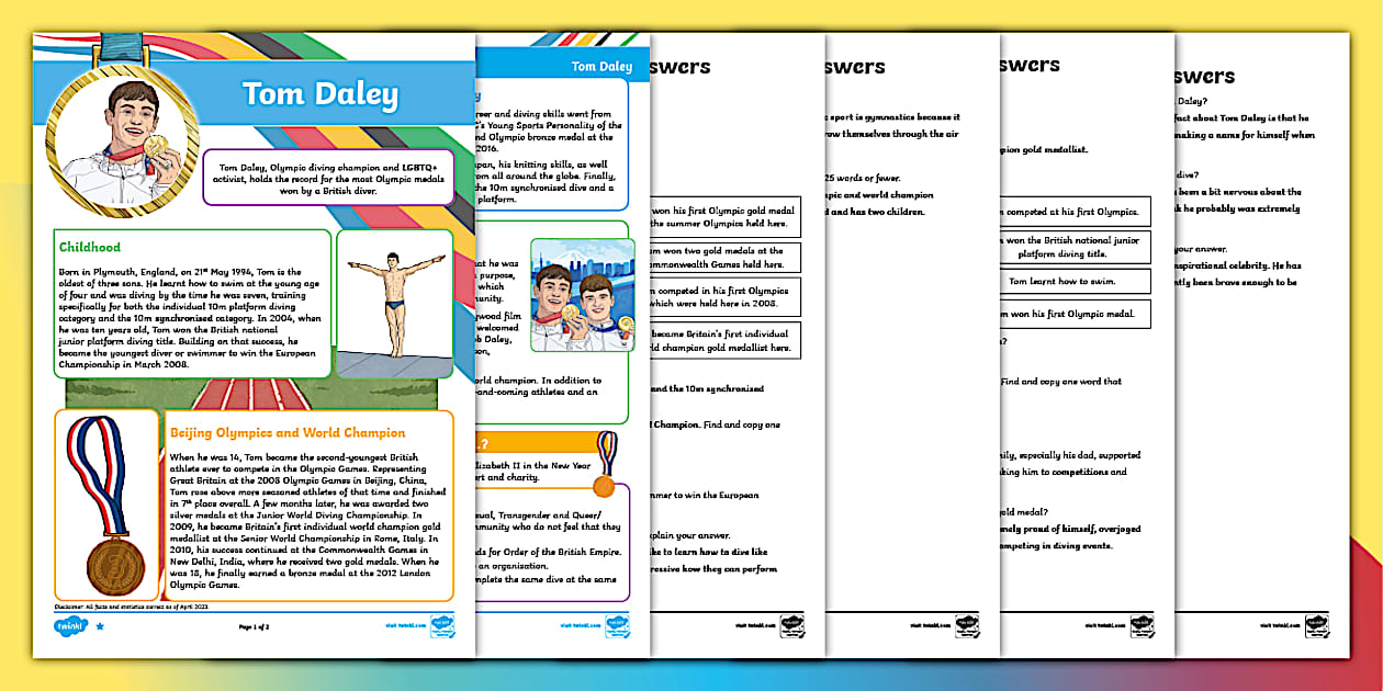 UKS2 Tom Daley Differentiated Reading Comprehension Activity