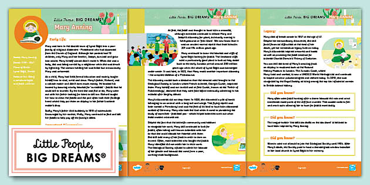FREE! - Mary Anning KS2 Fact File | Little People, Big Dreams