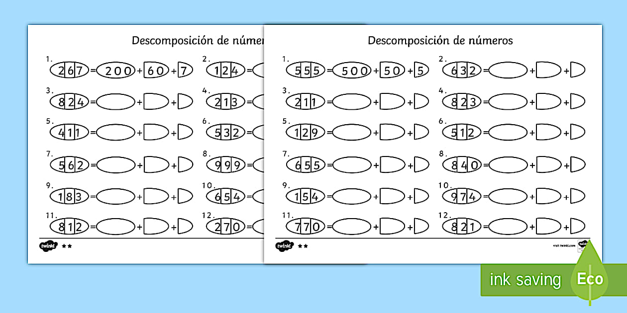 Ficha de actividad: Descomposición de número - Twinkl