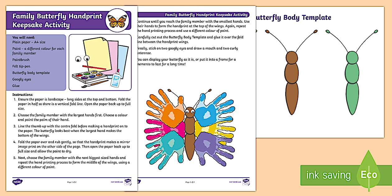 Family Butterfly Handprint Keepsake Activity (teacher made)