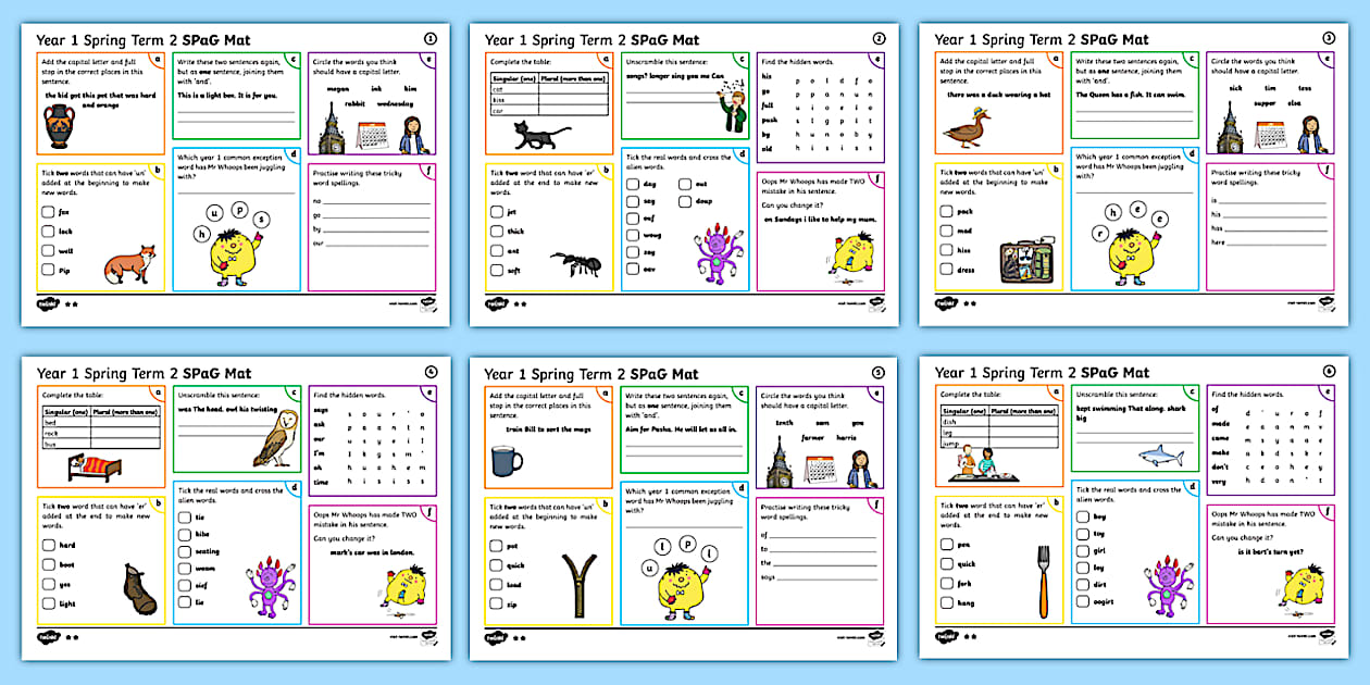 Editable Year 1 Spring Term 2 SPaG Activity Mats - Twinkl