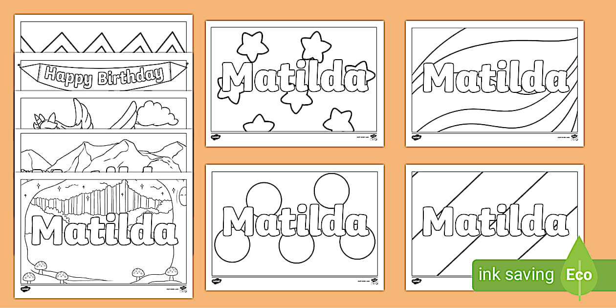 Matilda Name Simple Colouring Activity Sheets (teacher made)