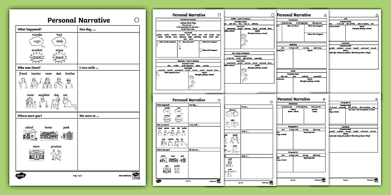 Personal Narrative Writing Graphic Organizers for ELL