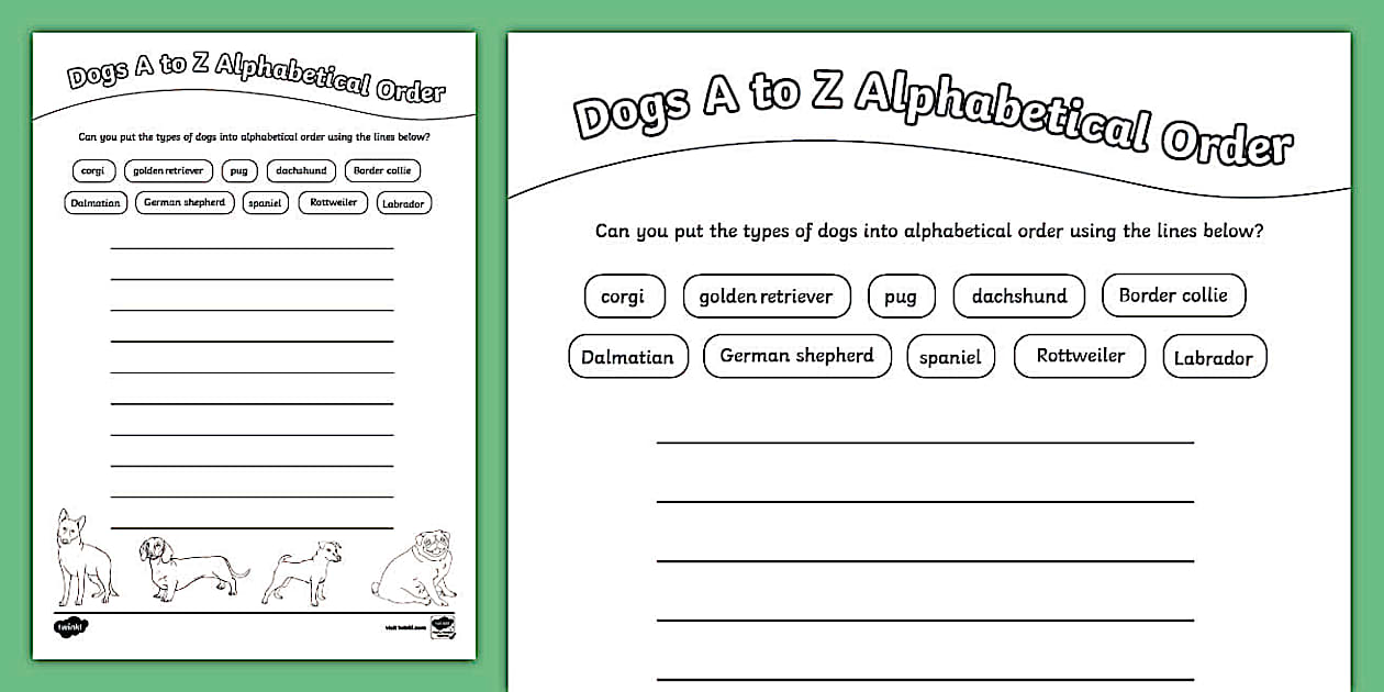 Alphabetical List of Dogs Activity Sheet - Twinkl