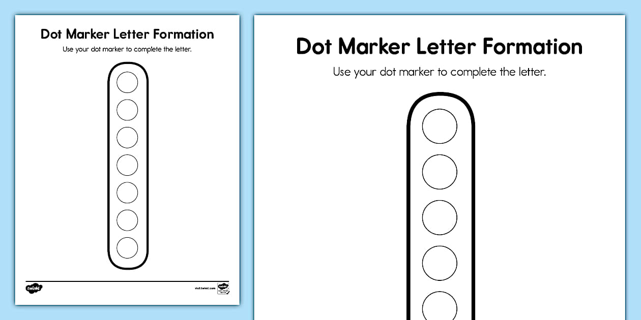 Lowercase Letter l: Dot Marker Letter Formation Worksheet