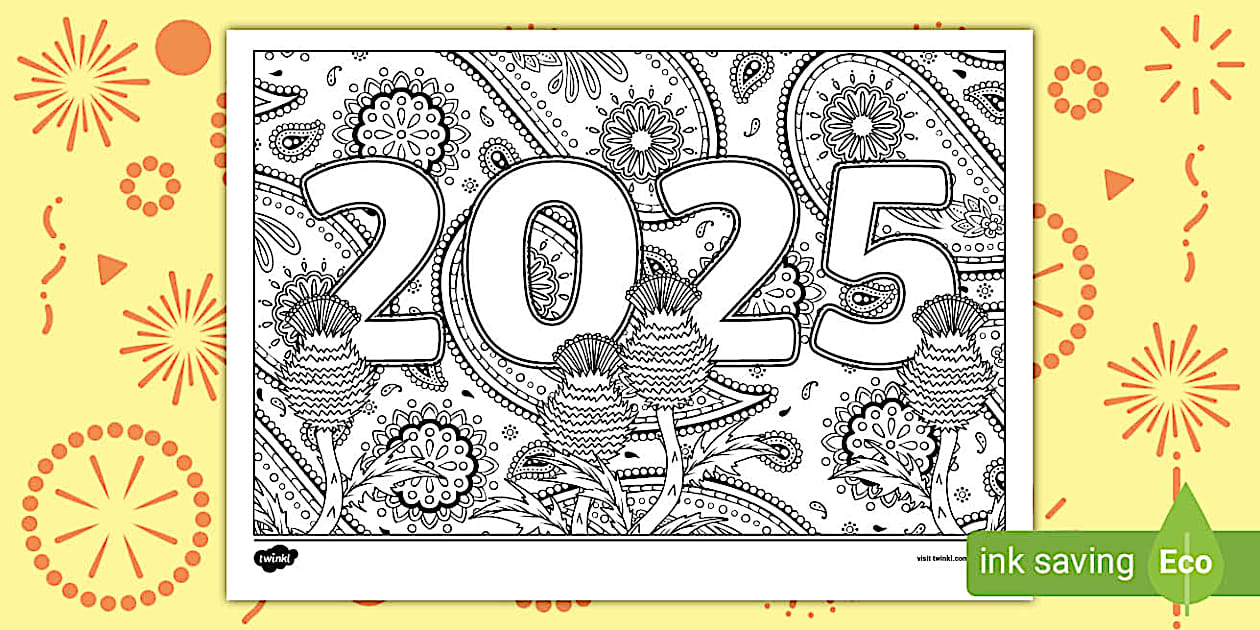 Happy New Year 2025 Mindfulness Colouring Page - Twinkl