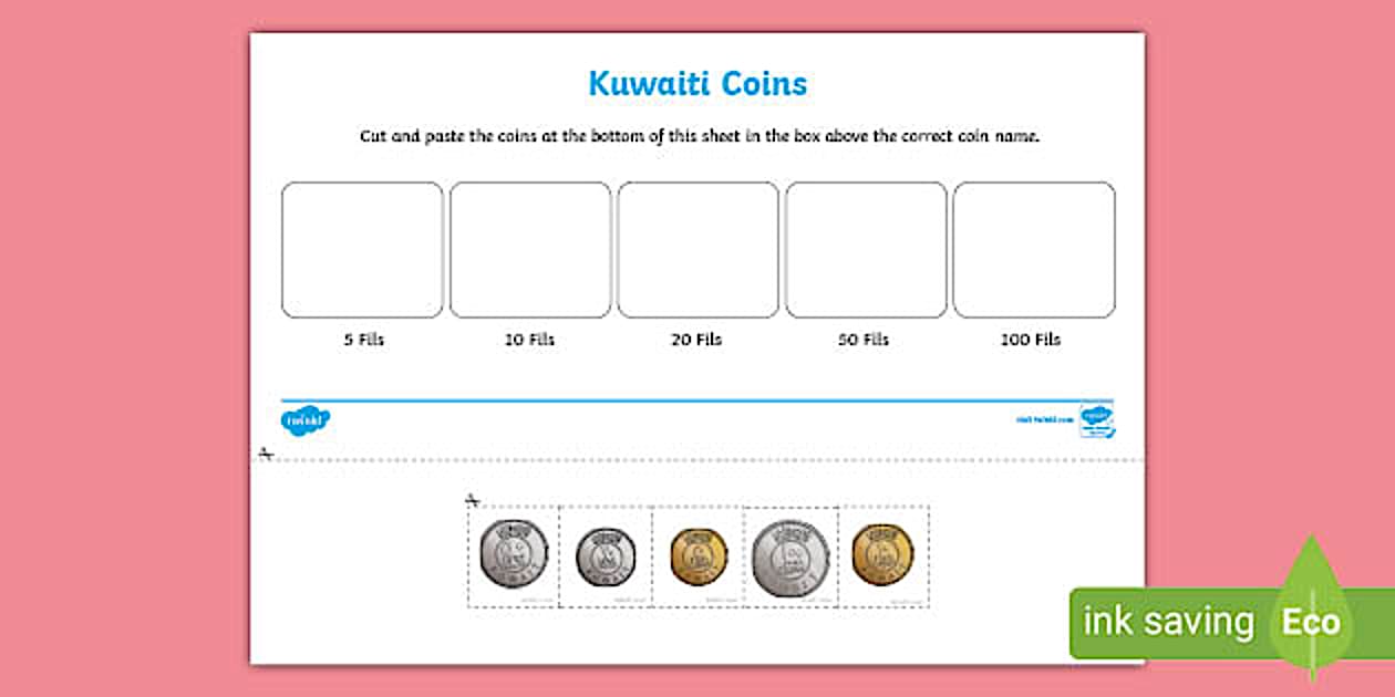 Kuwaiti Coins Cutting Worksheet (teacher made) - Twinkl