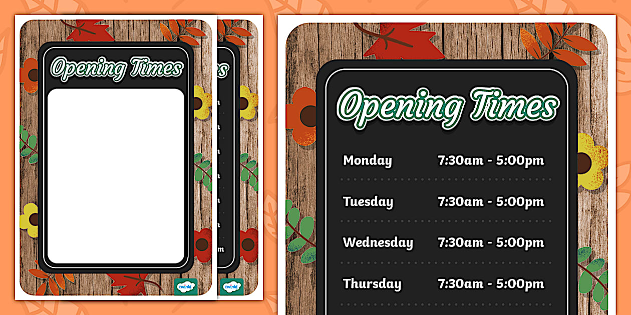 Autumn Market-Themed Cafe Opening Times Display Poster