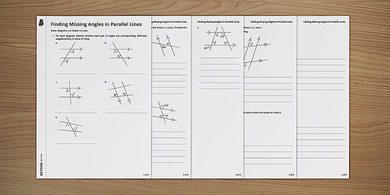 Finding Missing Angles in Parallel Lines Worksheet - Twinkl