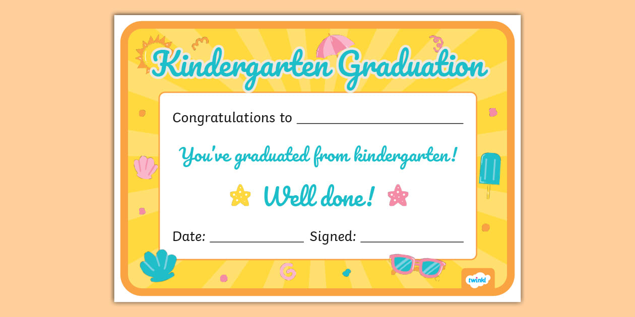 Summer Vibes Themed Kindergarten Graduation Certificate