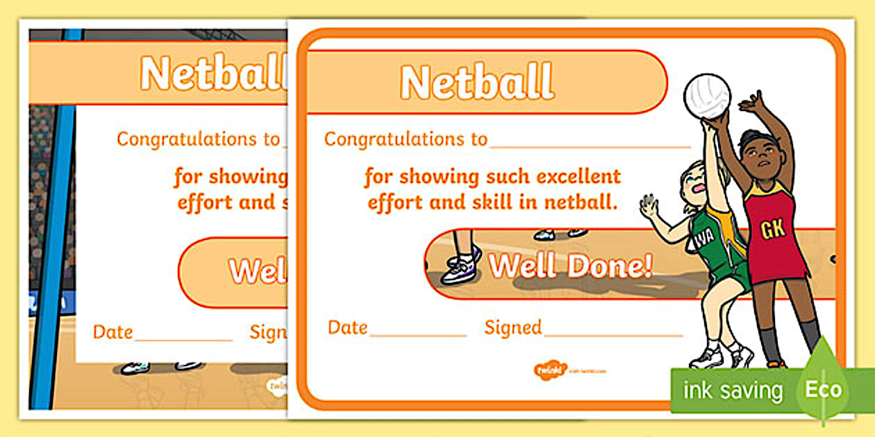 Netball Achievement Certificate (teacher made) - Twinkl