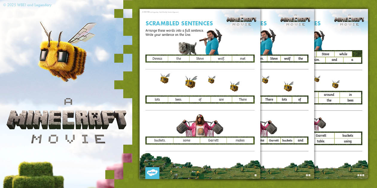Minecraft Sentence Scramble Activity - KS1 | Teacher-Made