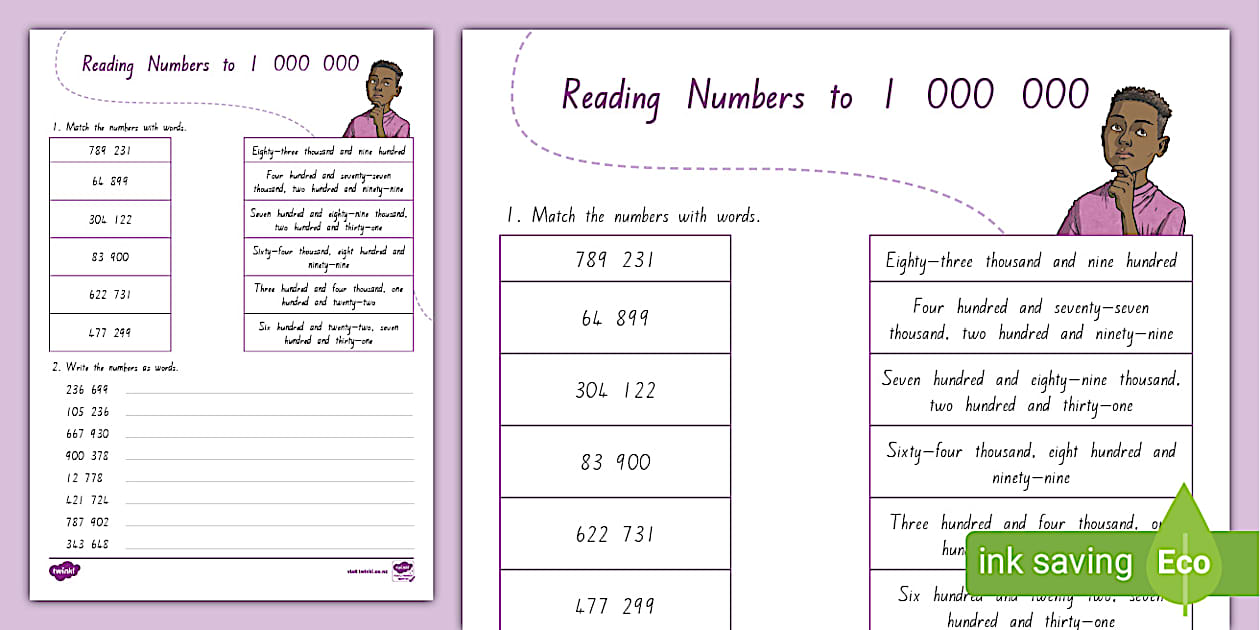 Stage 6 (Phase 2) Reading Numbers to 1 000 000 - Twinkl