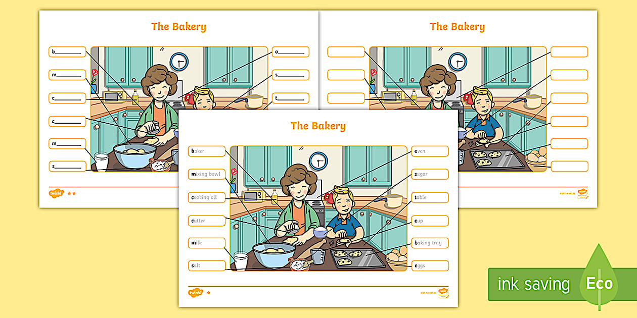 The Bakery Aistear Labelling Differentiated Worksheet