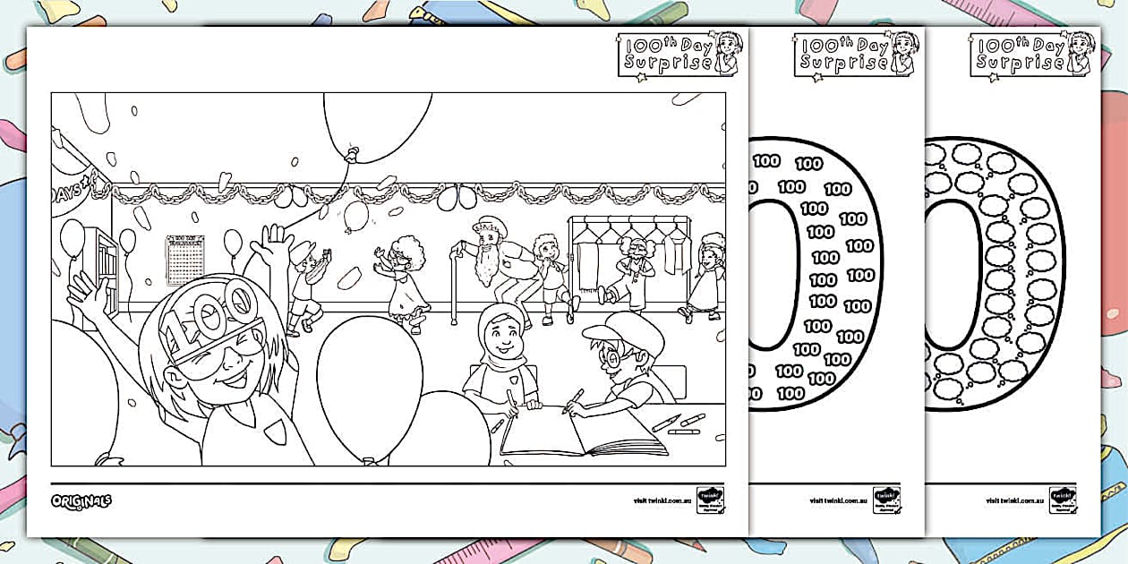 100th Day Surprise – 100 Days Colouring Pages