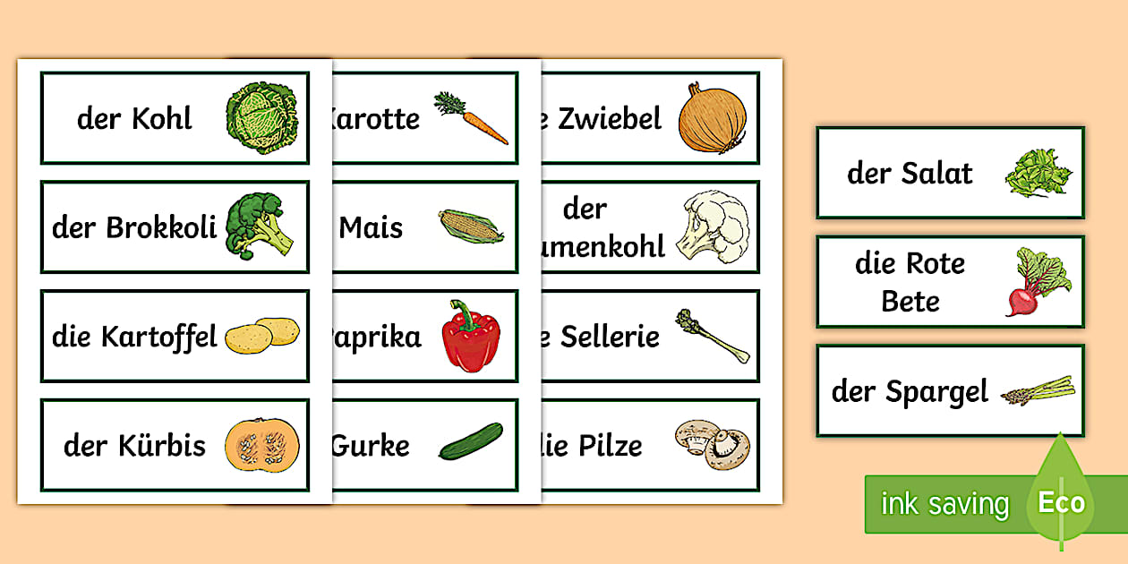 Vegetable Word Cards German (teacher made) - Twinkl
