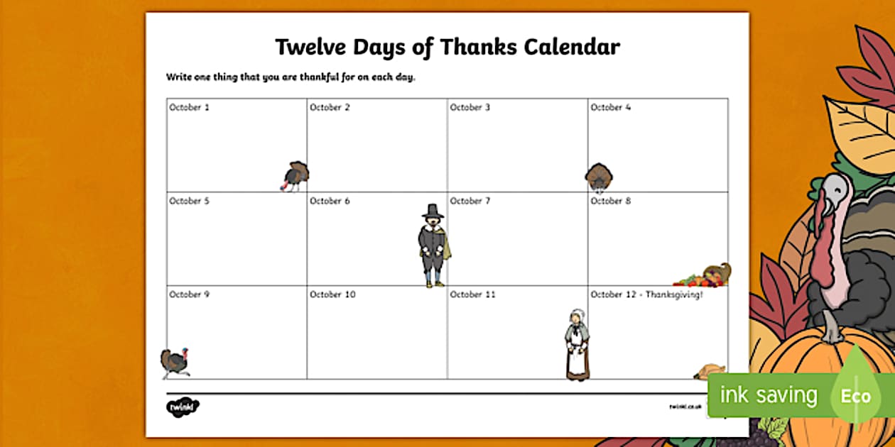 Twelve Days of Thanks Calendar Activity - Twinkl