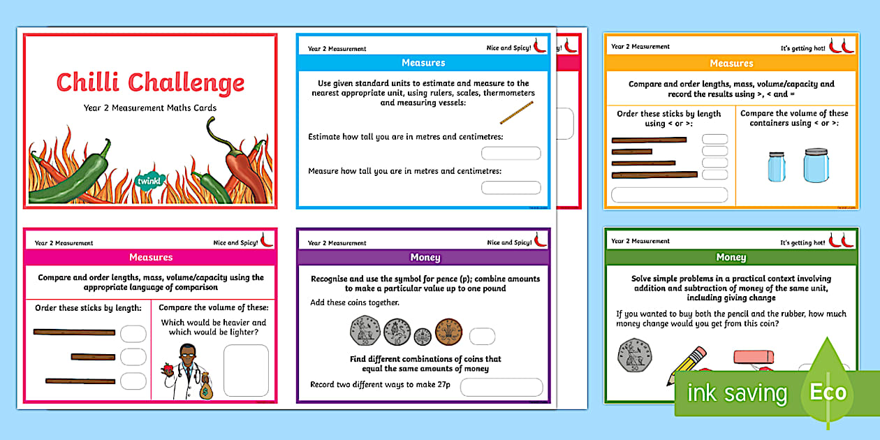 Chilli Challenge Year 2 Measurement Maths Cards - Twinkl