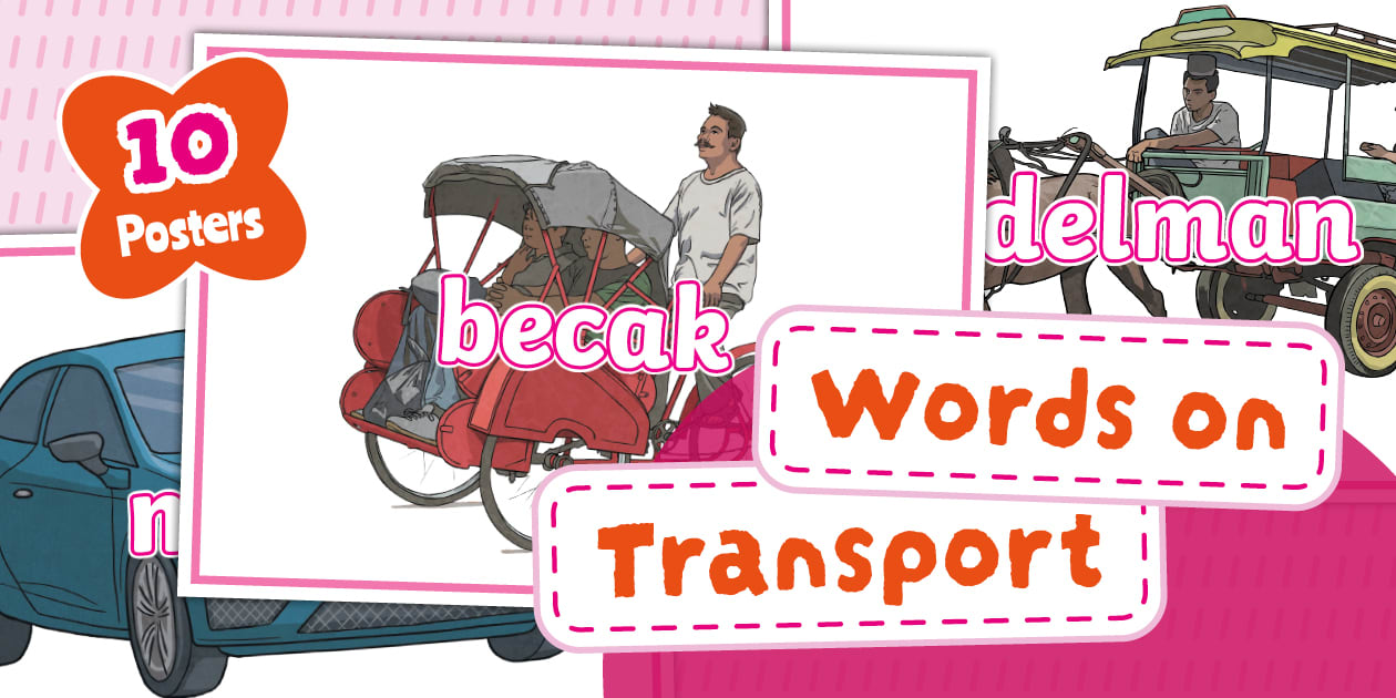 Words on Transport - Indonesian Posters Display