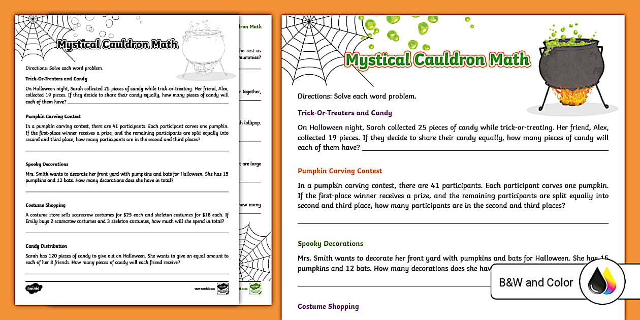 Mystical Cauldron Math Worksheet for 6th-8th Grade