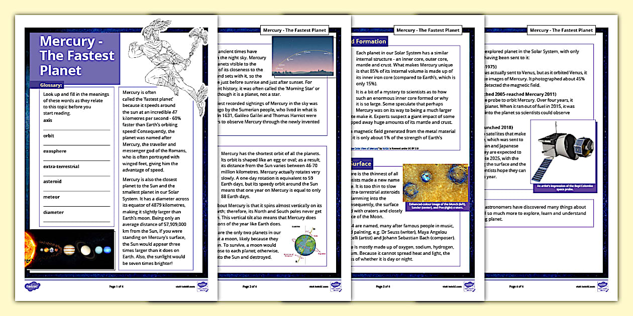 Mercury - The Fastest Planet Reading Comprehension (Phase 3)