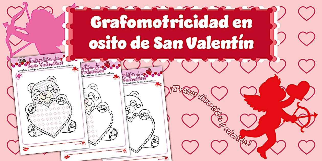 Ficha de actividad: Grafomotricidad en osito de San Valentín