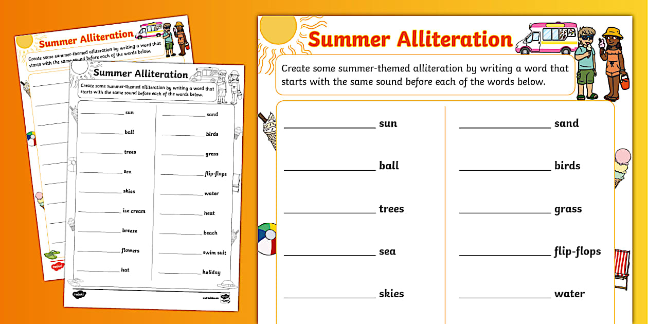 Summer Alliteration Worksheet (teacher made) - Twinkl