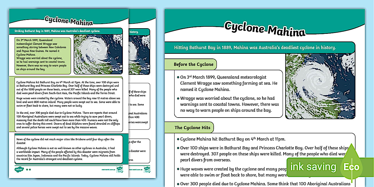 Cyclone Mahina Differentiated Fact Files (teacher made)