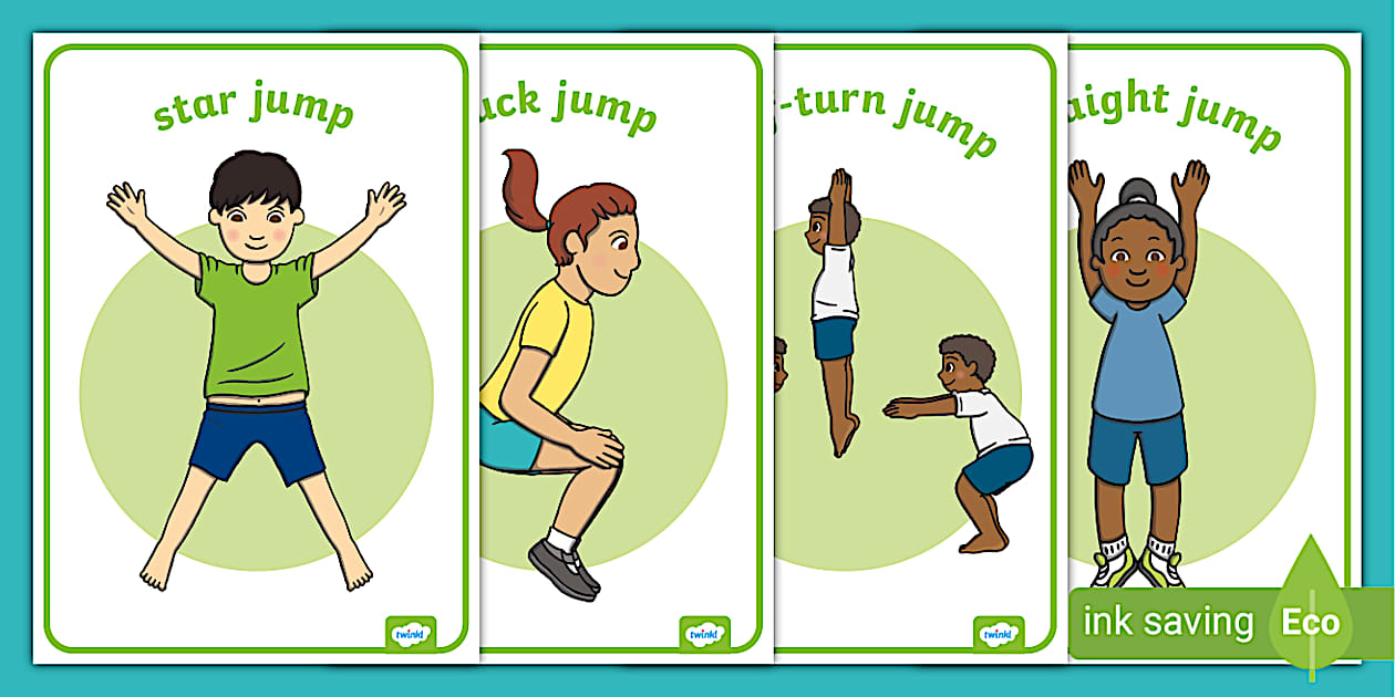 Cursive Gymnastic Jumps Display Posters - Twinkl