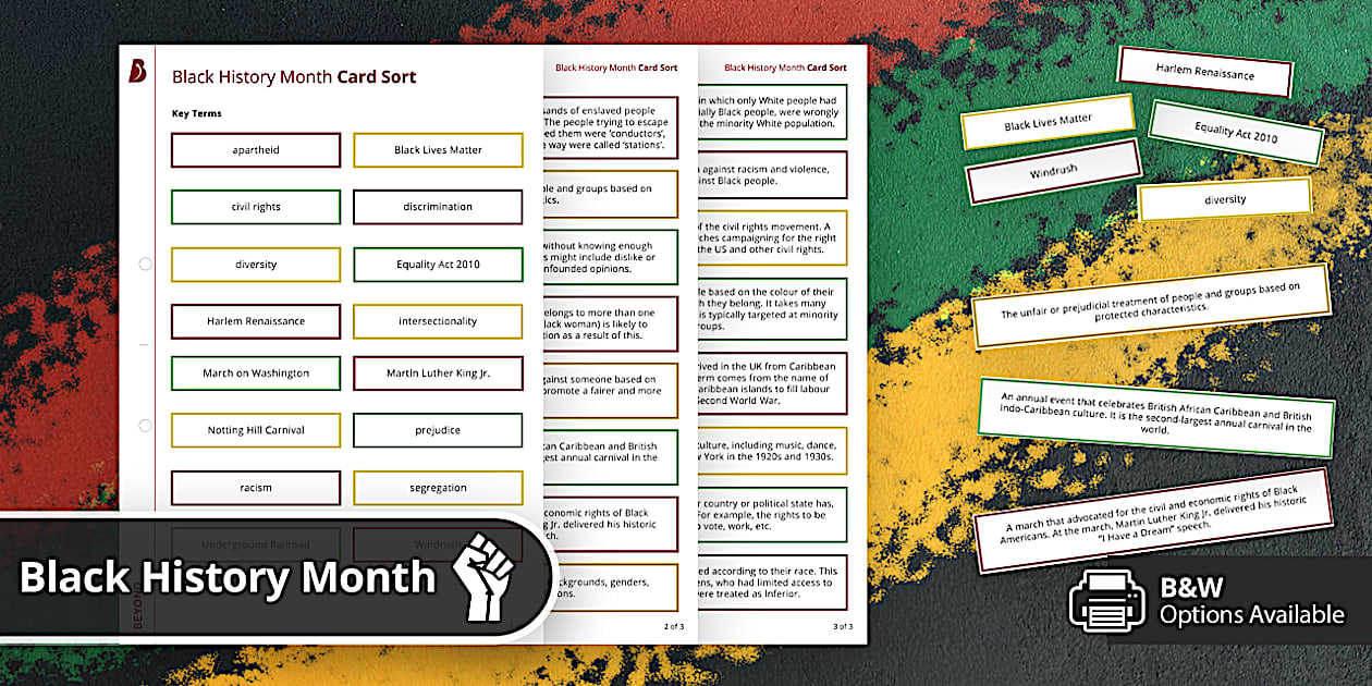 Black History Month Vocabulary PDF Card Sort | Beyond RSE