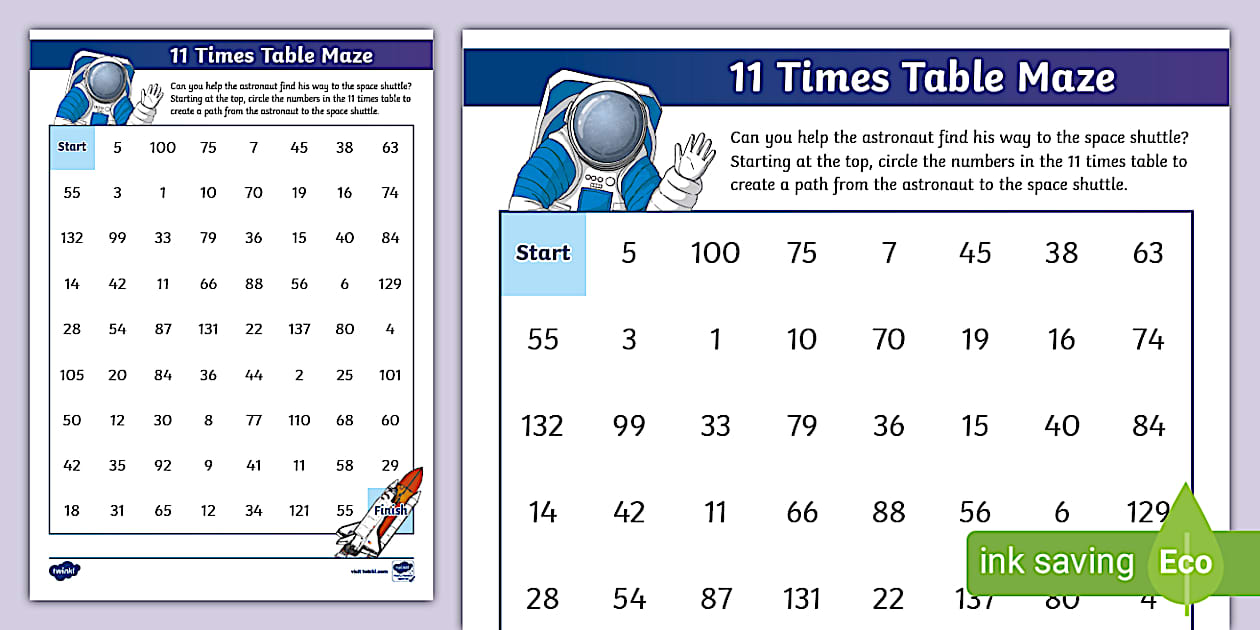 👉 11 Times Tables Maze (professor feito) - Twinkl