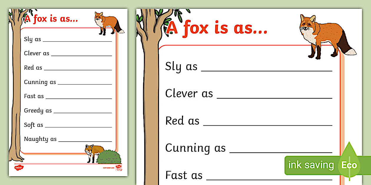 Fox Simile Poem Template,Fox Poem, Fox Writing - Twinkl