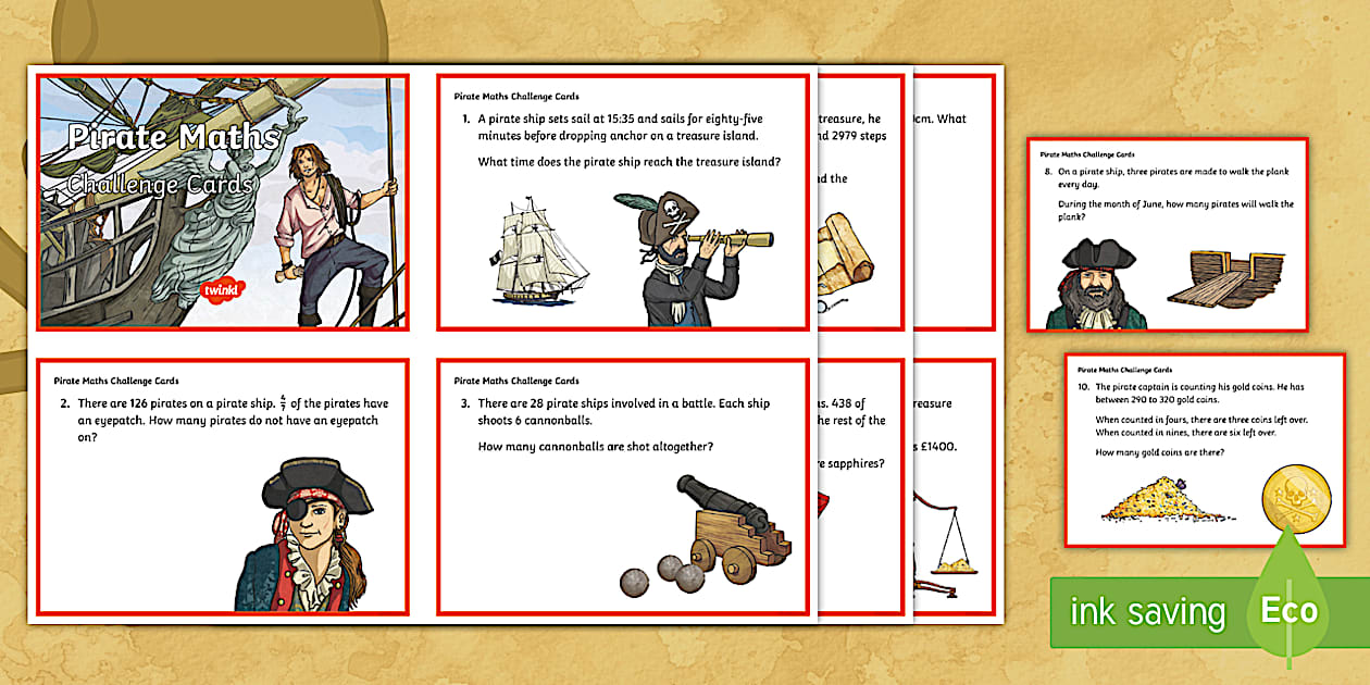 LKS2 Pirate Maths Problem Solving Challenge Cards - Twinkl
