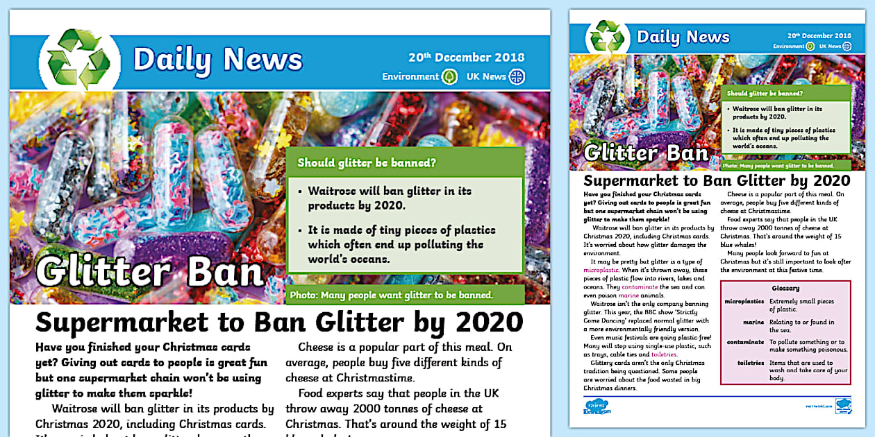 LKS2 Glitter Ban Daily News Story (teacher made) - Twinkl
