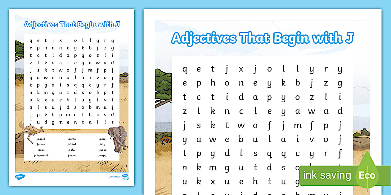 Adjectives That Begin with J Word Search - Twinkl