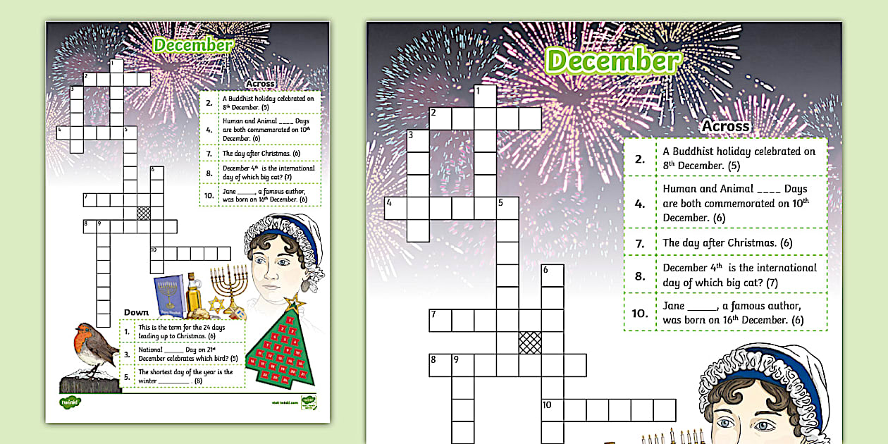 December Crossword - KS2 (teacher made) - Twinkl