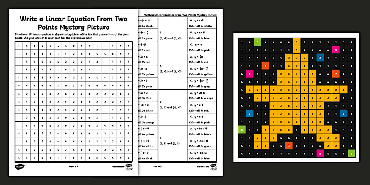 Eighth Grade Write a Linear Equation From Two Points Mystery Star Image