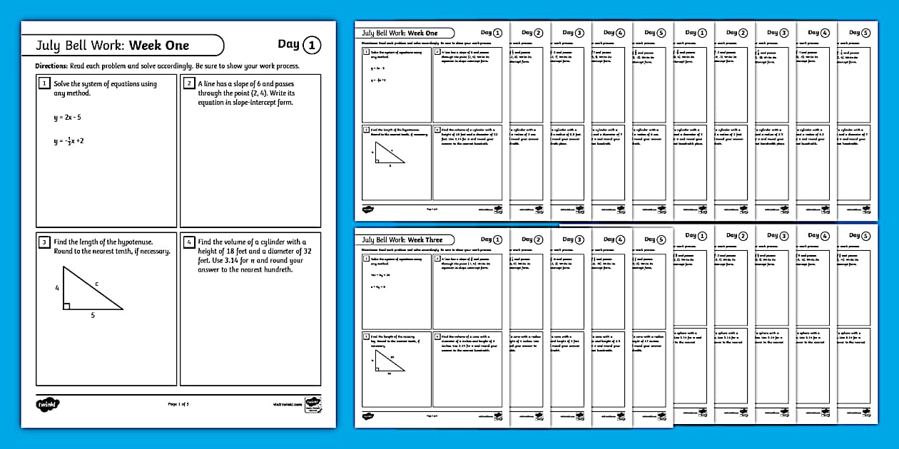 Eighth Grade Math July Bell Work Bundle - Twinkl