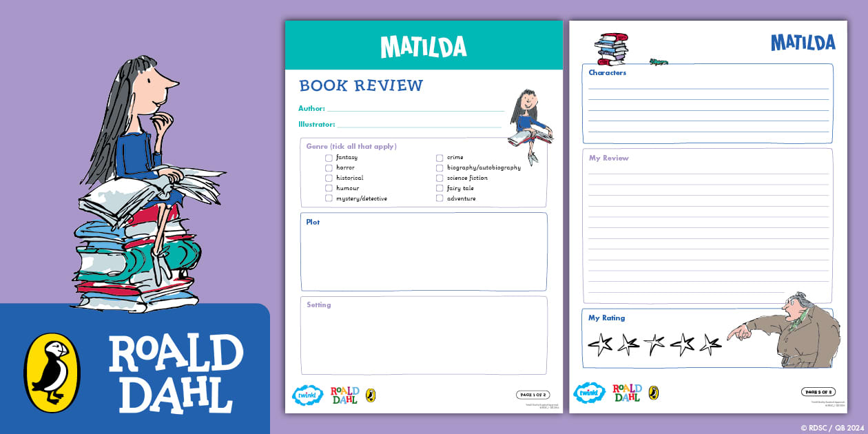 FREE! - ‘Matilda’ Book Review Template | Roald Dahl | Twinkl