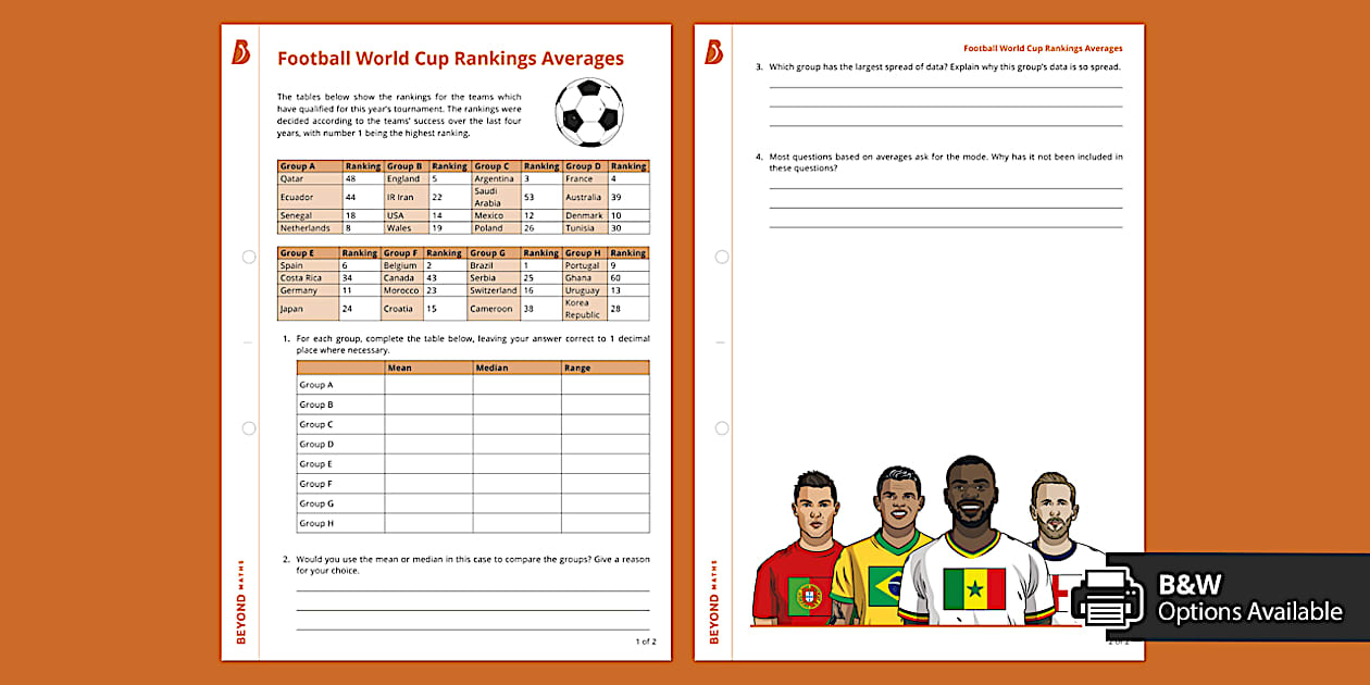 Men's World Cup Football: Averages Maths Worksheet | Beyond KS3
