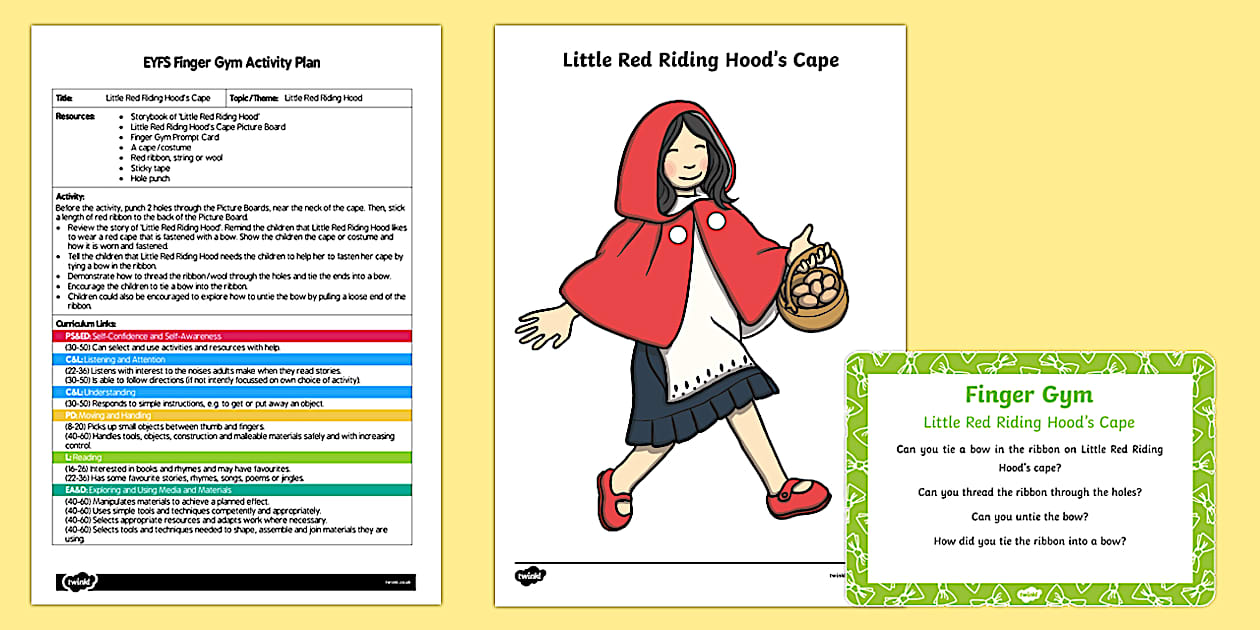 EYFS Little Red Riding Hood's Cape Finger Gym Plan and Resource Pack