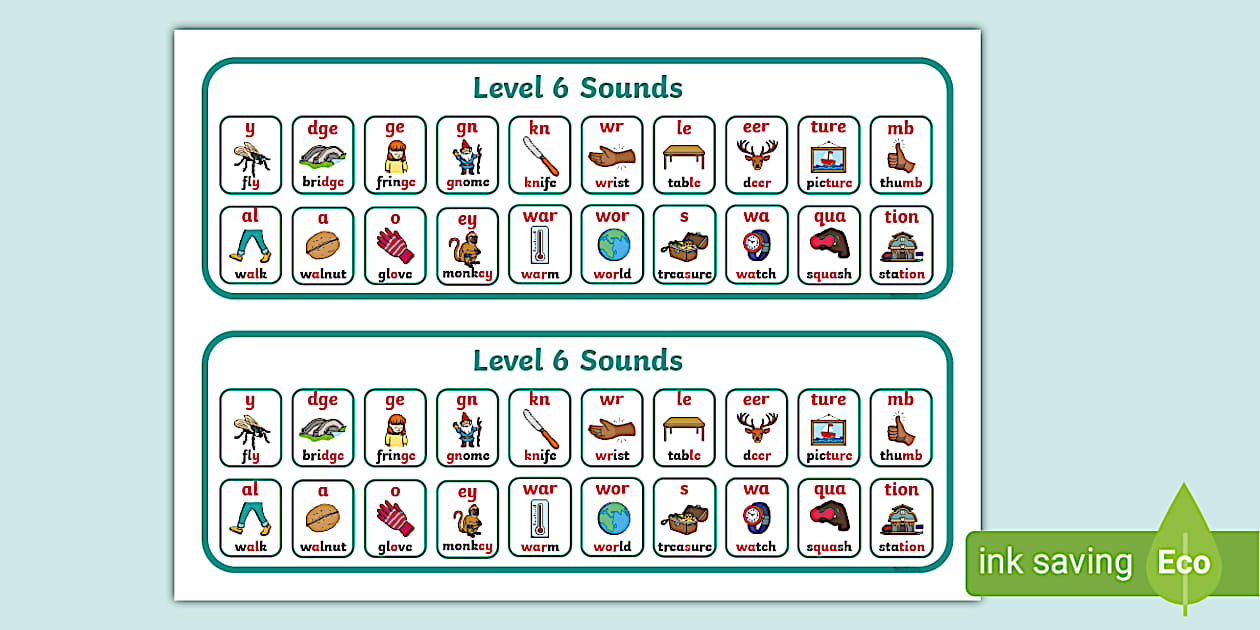 Level 6 Phonics Sound Table Strips - Primary Resources