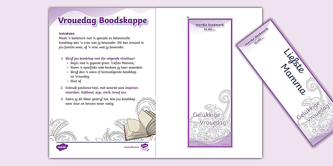 Vrouedag Boodskap Boekmerk (teacher made) - Twinkl