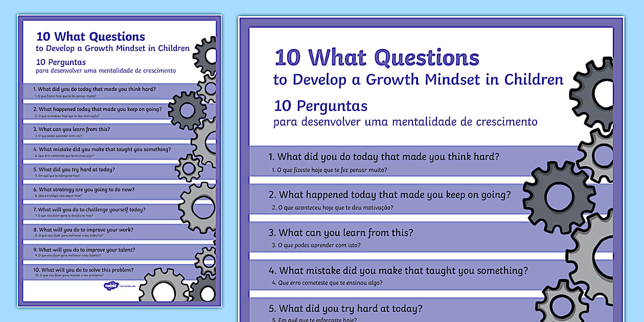 10 WHAT Questions to Develop Growth Mindset in Children A4 Display Poster