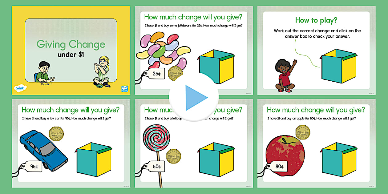 Canadian Money Giving Change Under $1 PowerPoint - Twinkl