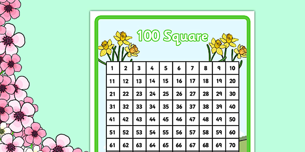 Springtime Theme 100 Number Square (teacher made) - Twinkl